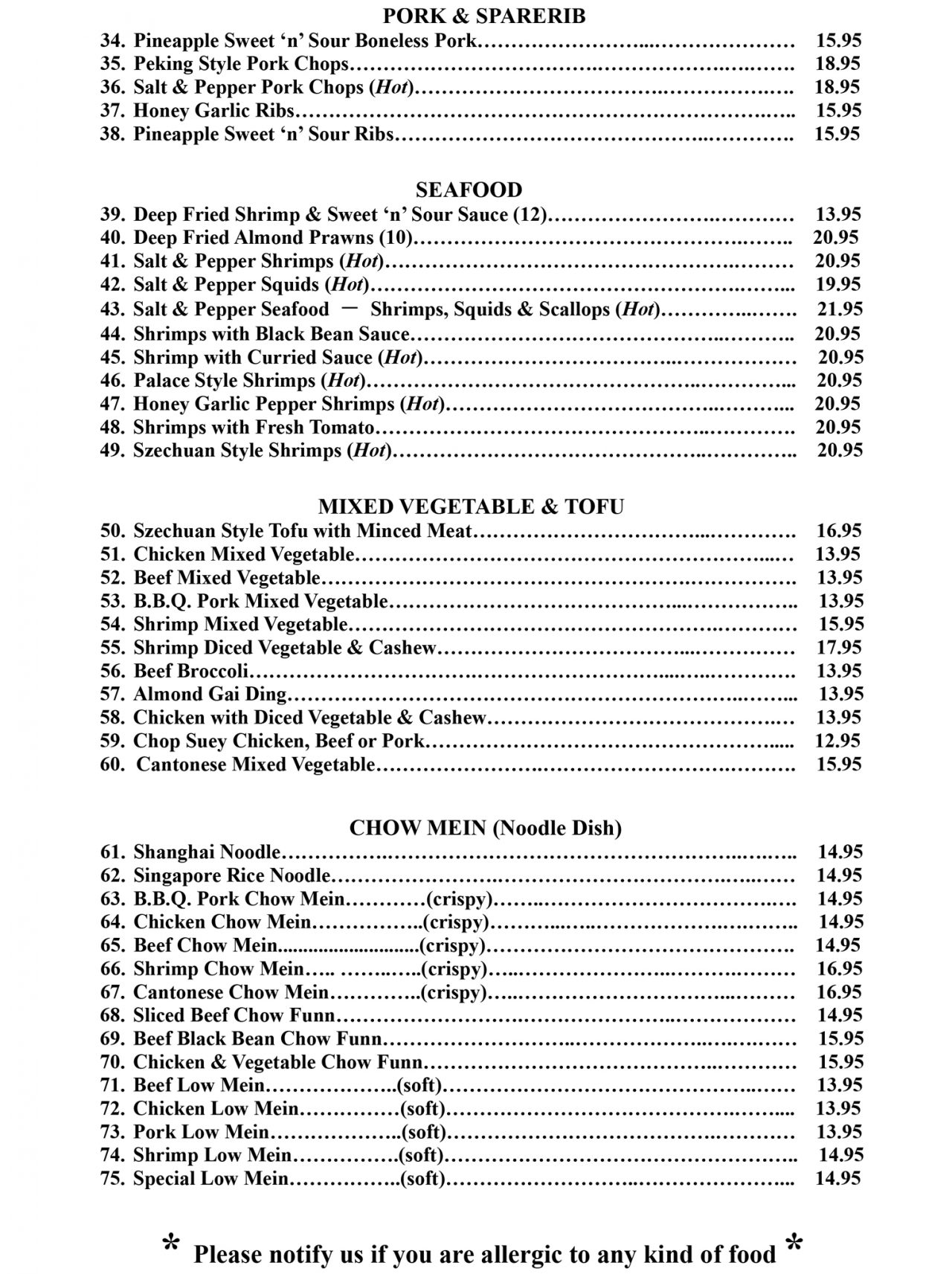 Menu | Regency Palace Family Restaurant | Regina, SK