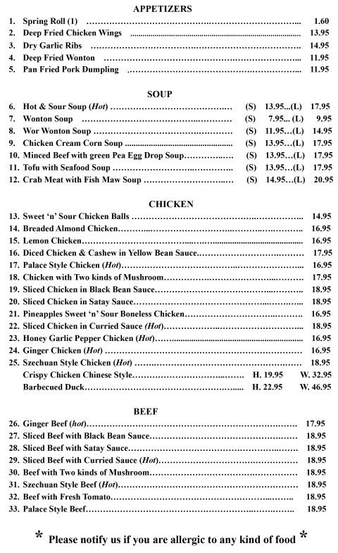 Menu | Regency Palace Family Restaurant | Regina, SK